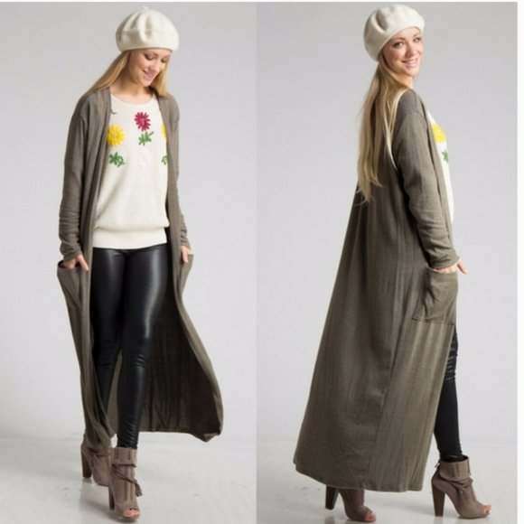 Sweaters | Soft Brushed Duster Cardigan In Olive Green | Poshmark